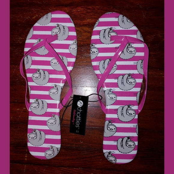 chatties | Shoes | Nwt Y2k Hot Pink Striped Sloth Flip Flop Sandals ...